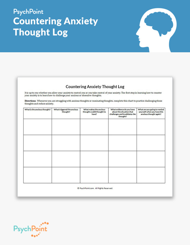 Countering Anxiety Thought Log Worksheet | PsychPoint