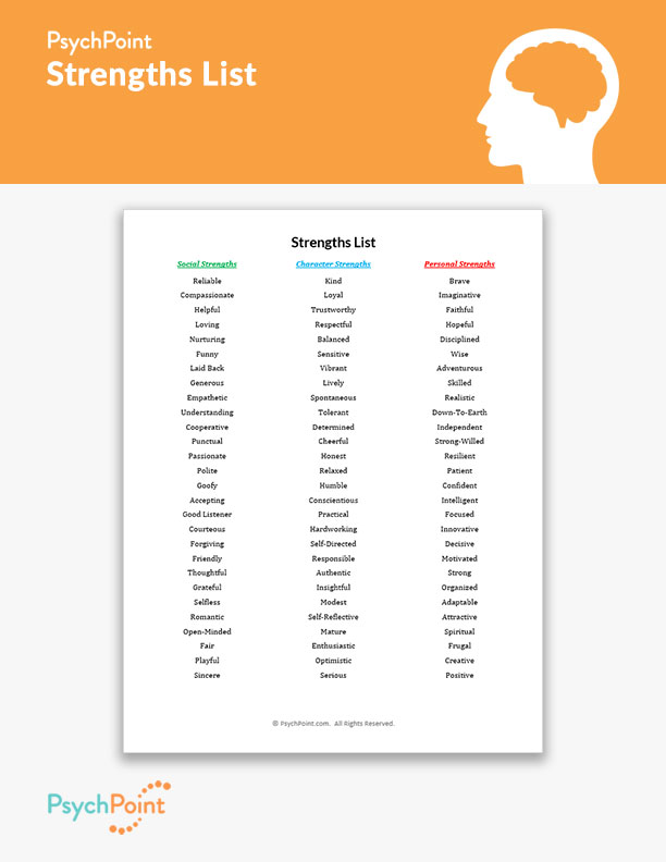 Strengths List Worksheet | PsychPoint